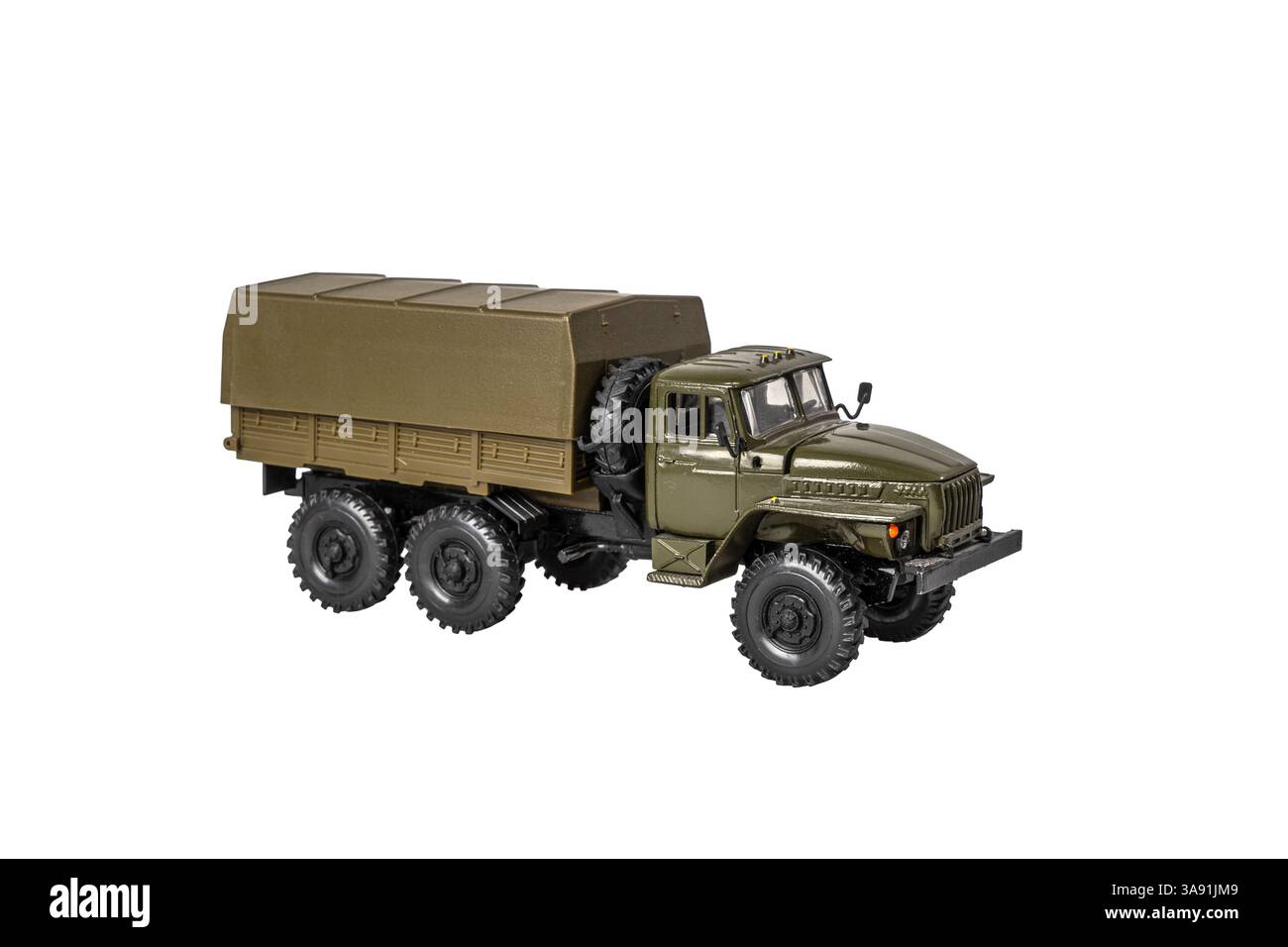 A green toy Russian military truck Ural with a large canopy on top. The ...