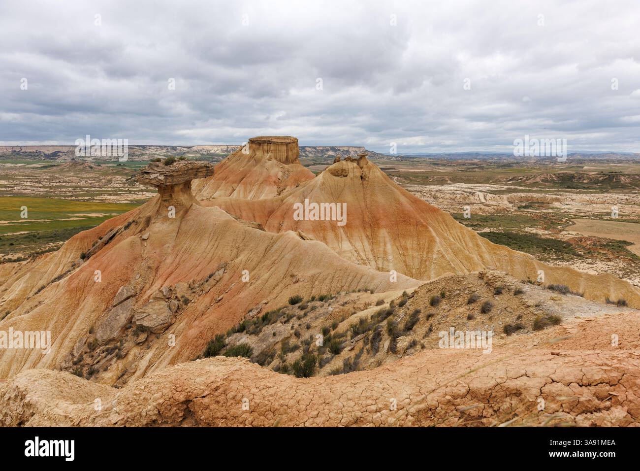 View of a fairy chimney in the desert of Bardenas Reales Stock Photo ...