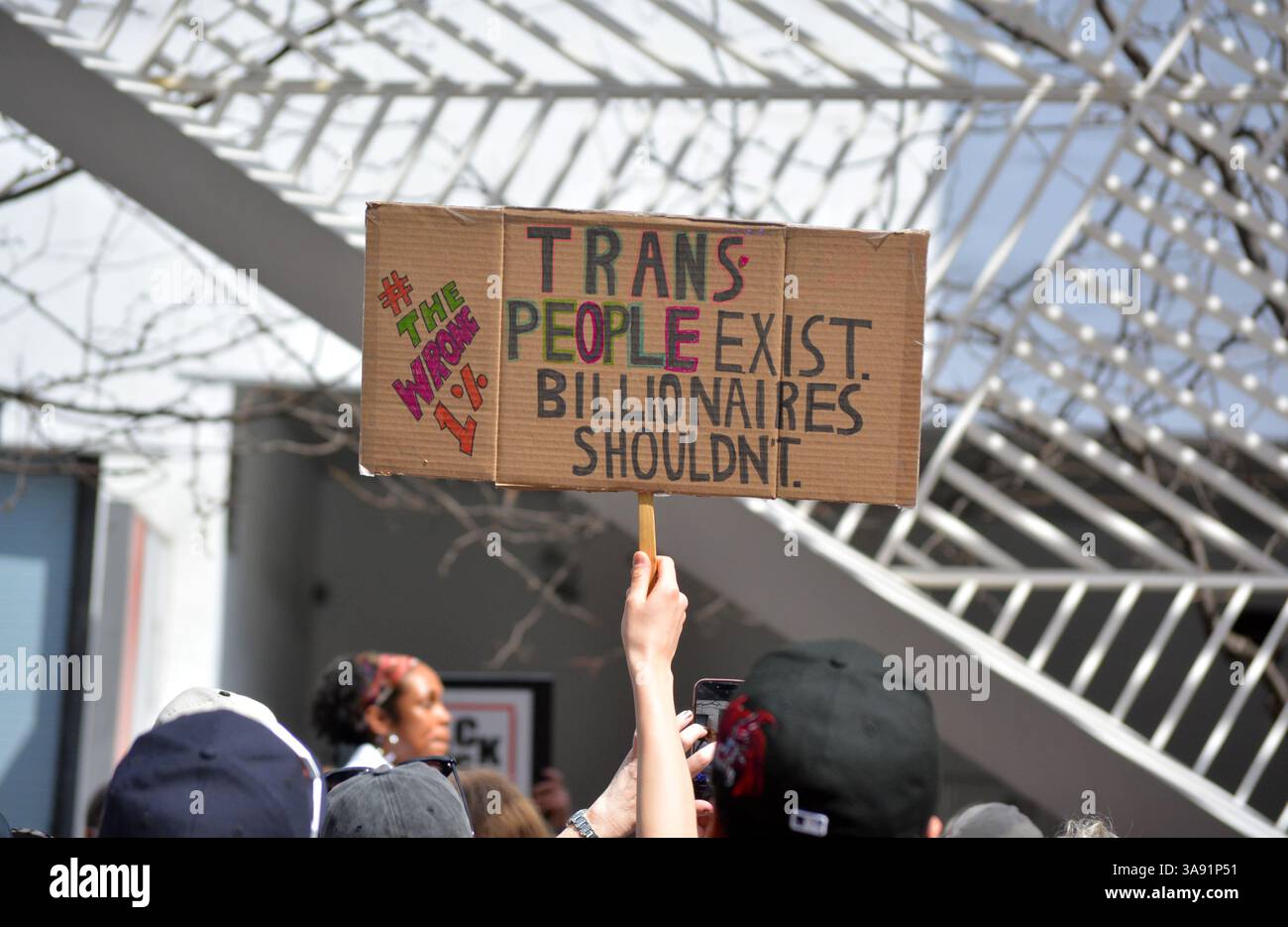 Tesla Takedown event against DOGE and Elon Musk marching to a Tesla ...