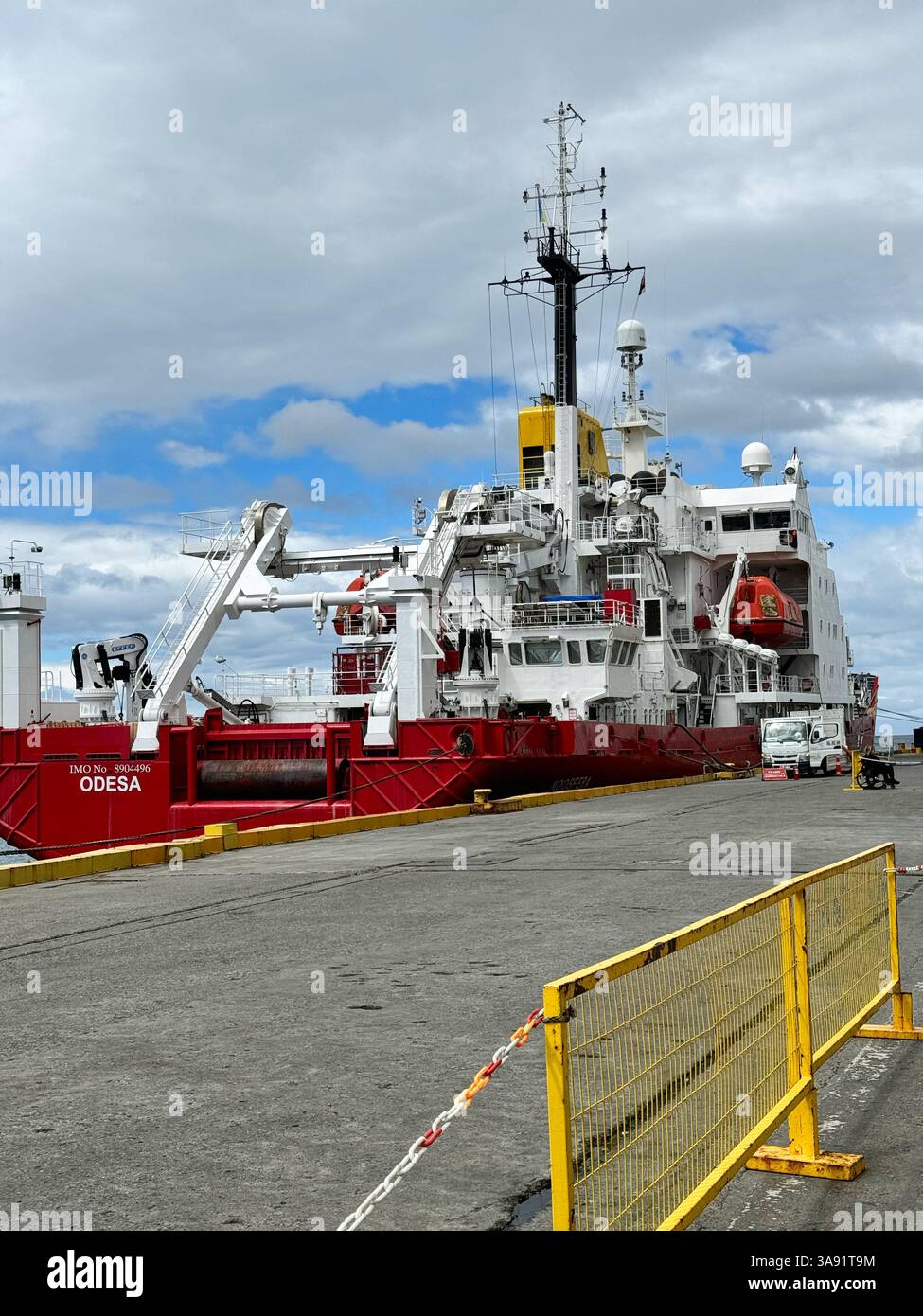 Punta Arenas, Chile 10.22.2023 The white and red research vessel Odesa ...
