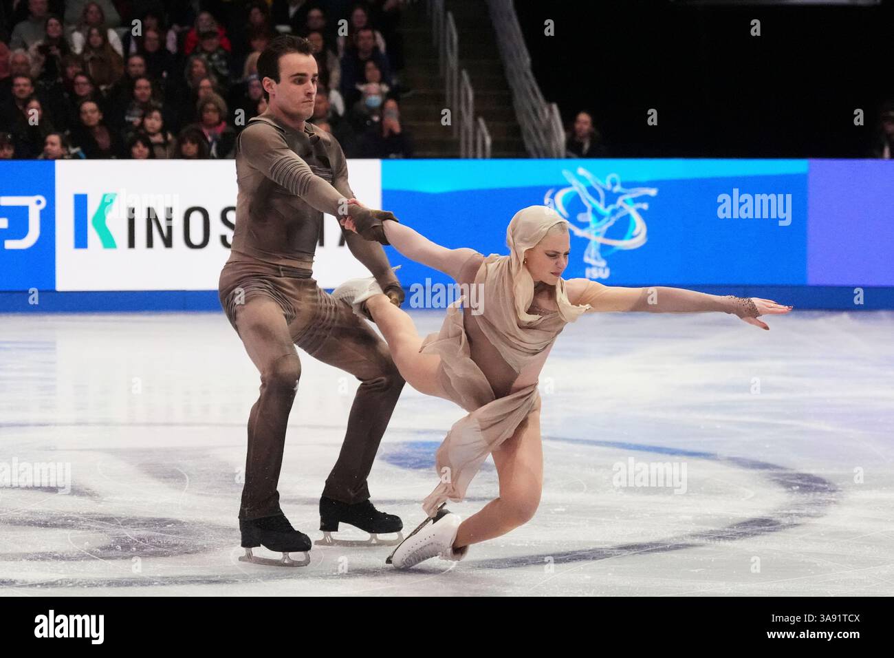Olivia Smart and Tim Dieck, of Spain, perform during the ice dance free ...