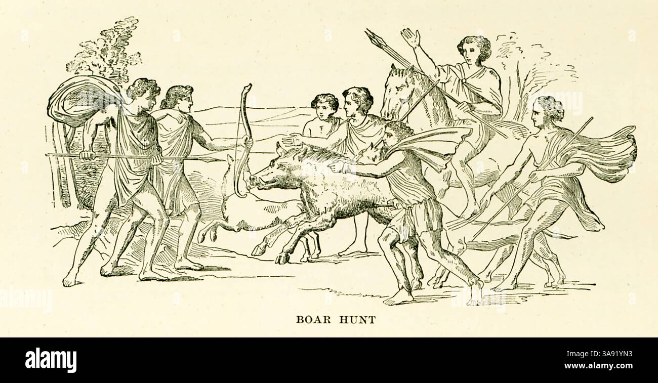 This 1880s illustration shows a boar hunt in ancient Rome Stock Photo ...