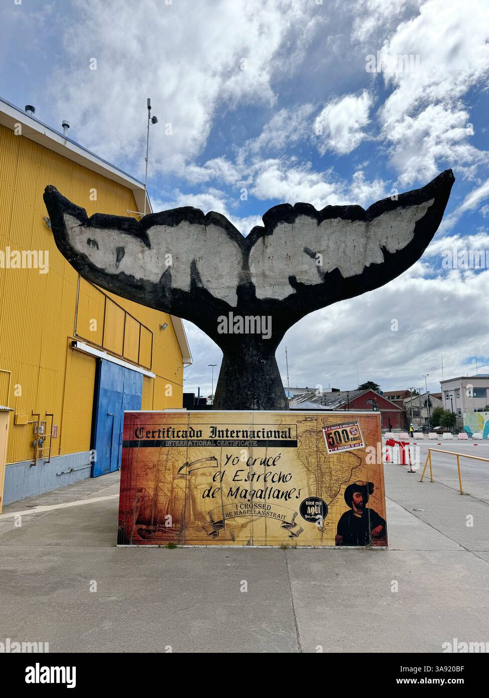 Punta Arenas, Chile 10.22.2023 A large whale tail monument with a ...