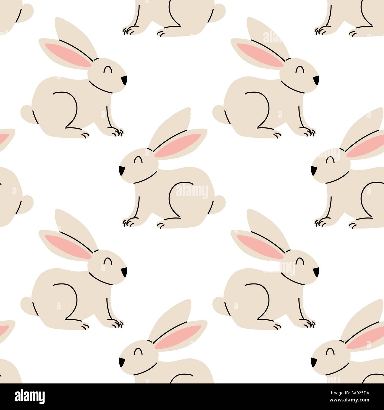 Cute rabbits sit on a simple white background with minimalistic design ...