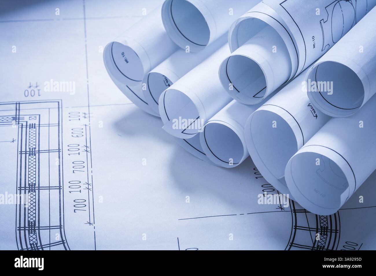 Stack of construction plans building and architecture concept Stock ...