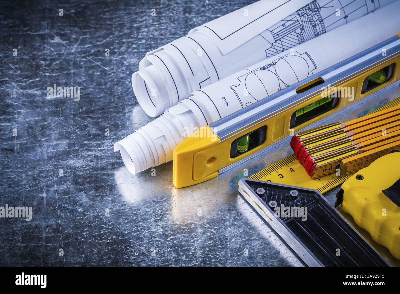 Square ruler construction level wooden meter blueprints and tape ...