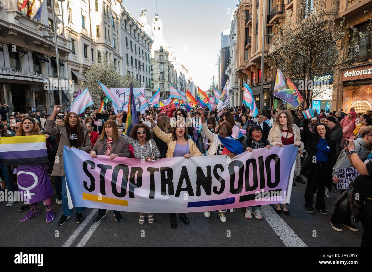 Madrid, Spain. 29th Mar, 2025. People protesting during a demonstration ...