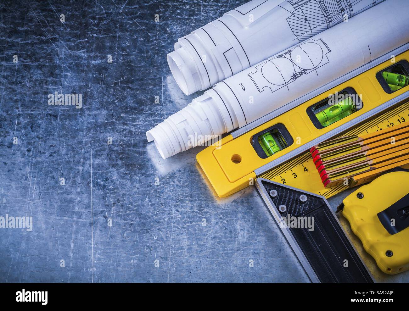 Square ruler construction level wooden meter blueprints and tape ...