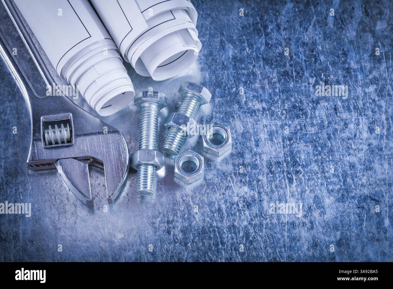 Steel adjustable spanner construction nuts bolts and rolls of ...