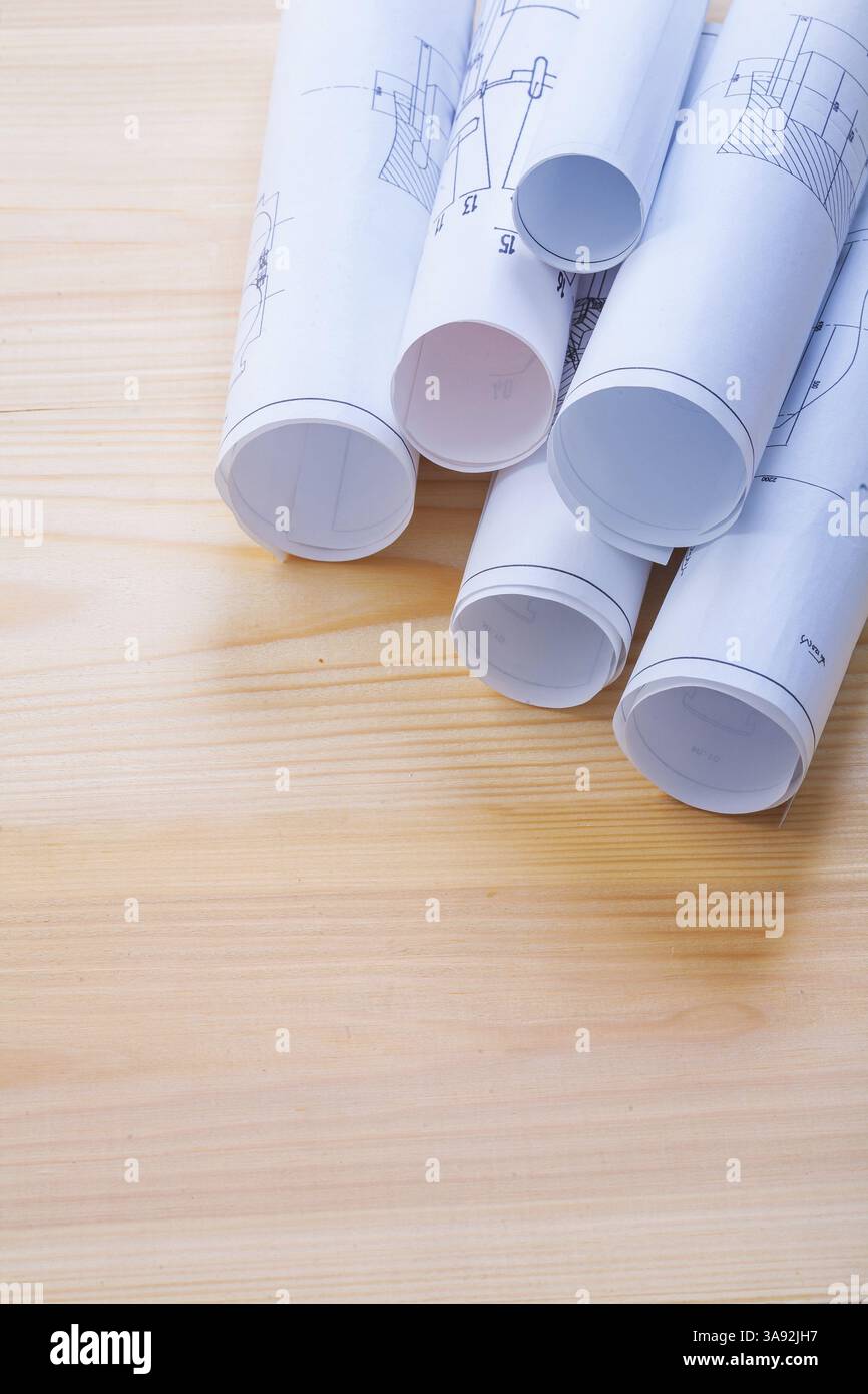 White blueprints on wooden boards with copyspace Stock Photo - Alamy