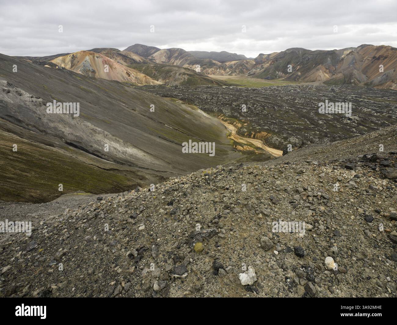 Rhyolite mountains, lava field, Landmannalaugar, Fjallabak nature ...