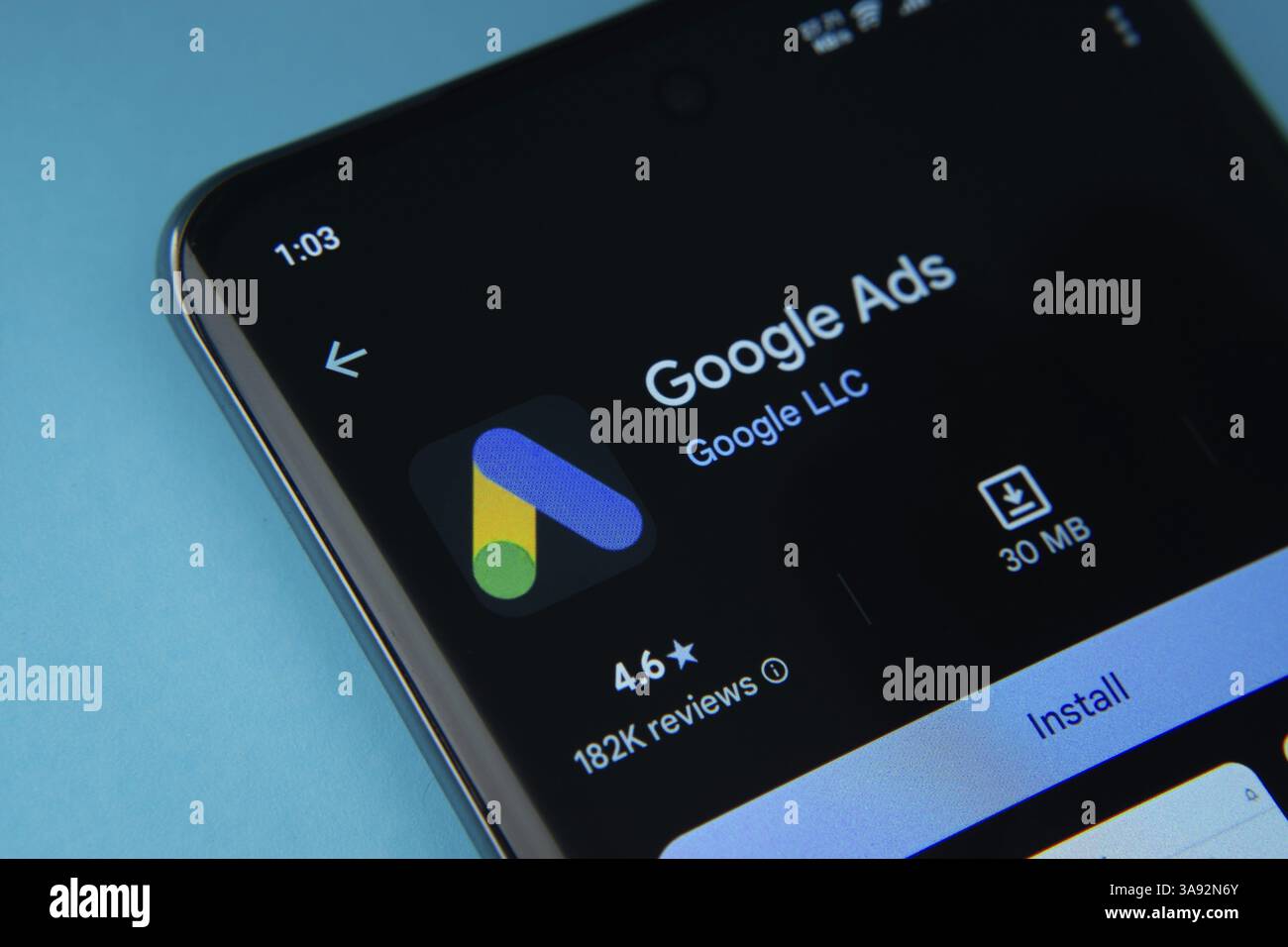 The Google Ads app from Google Playstore is displayed on a smartphone ...