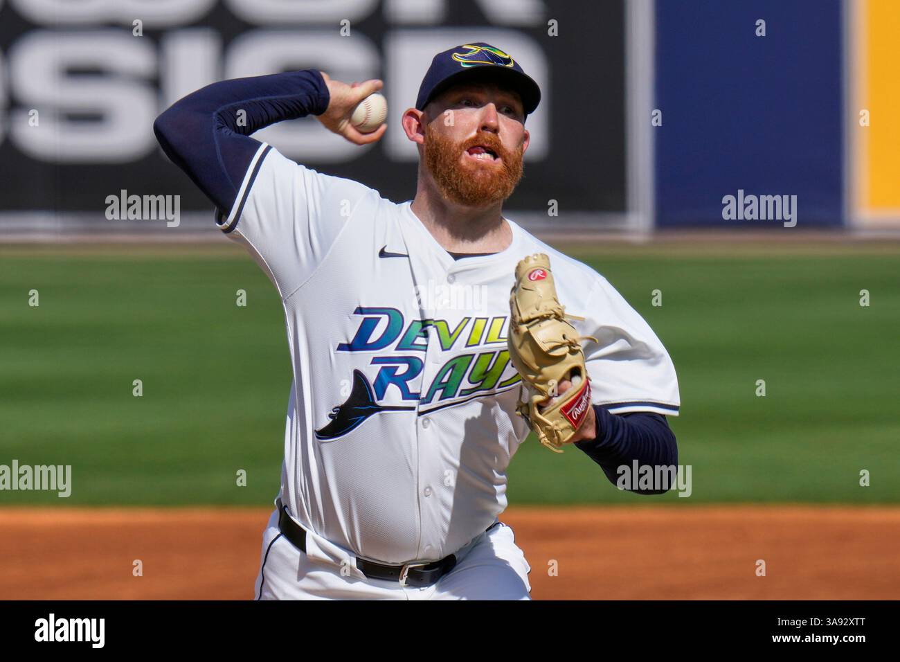 Tampa Bay Rays pitcher Zach Littell delivers to the Colorado Rockies ...