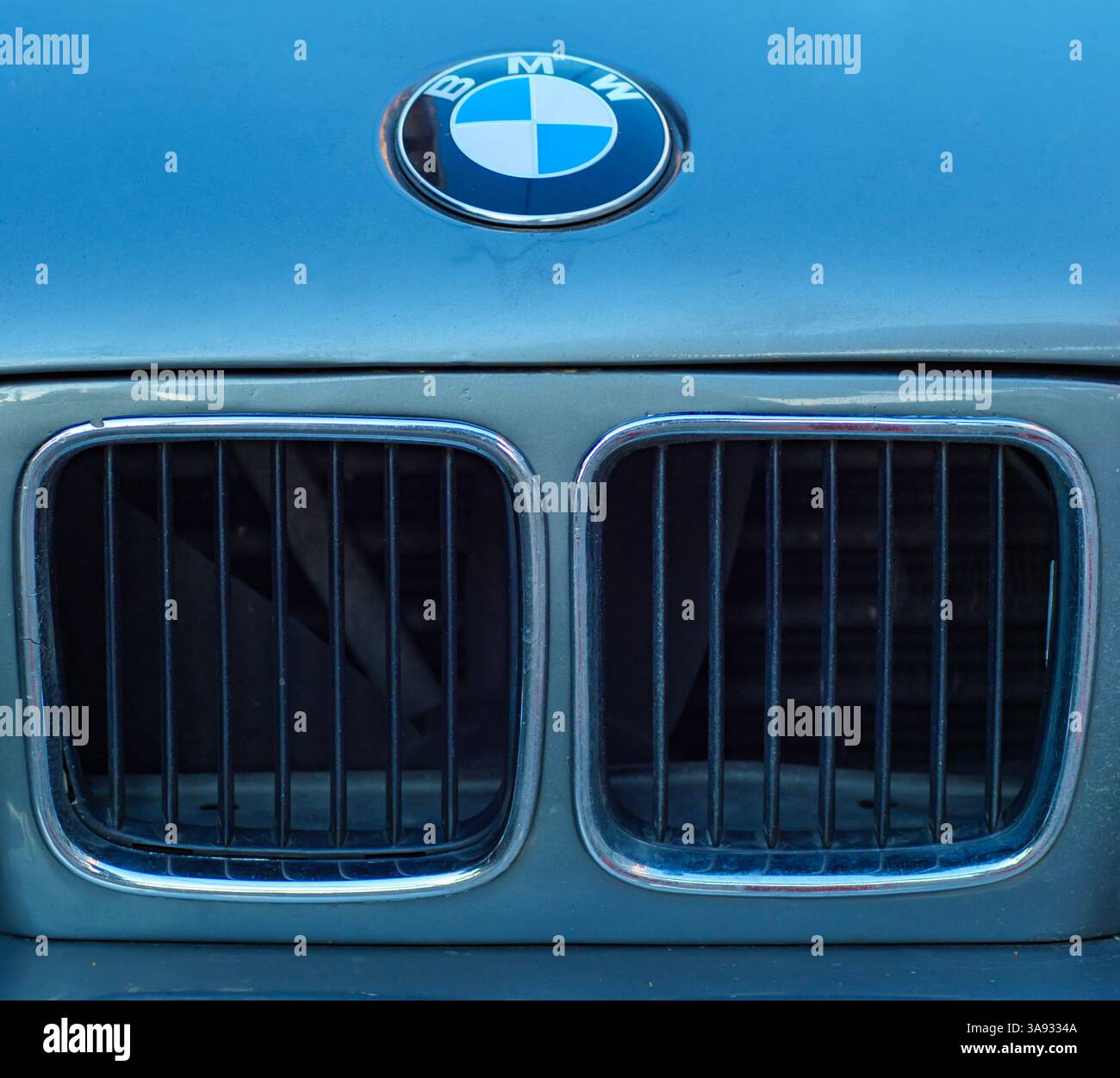 A close-up shot of the front grille of a BMW E34 5 Series, capturing ...