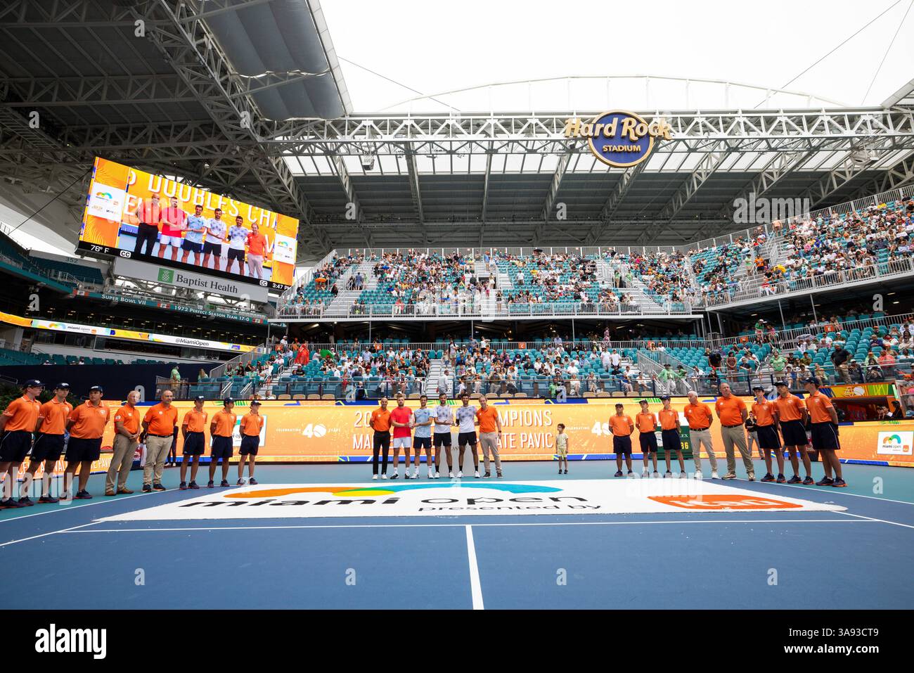 General view of the Men's Doubles Final award ceremony during the Miami ...