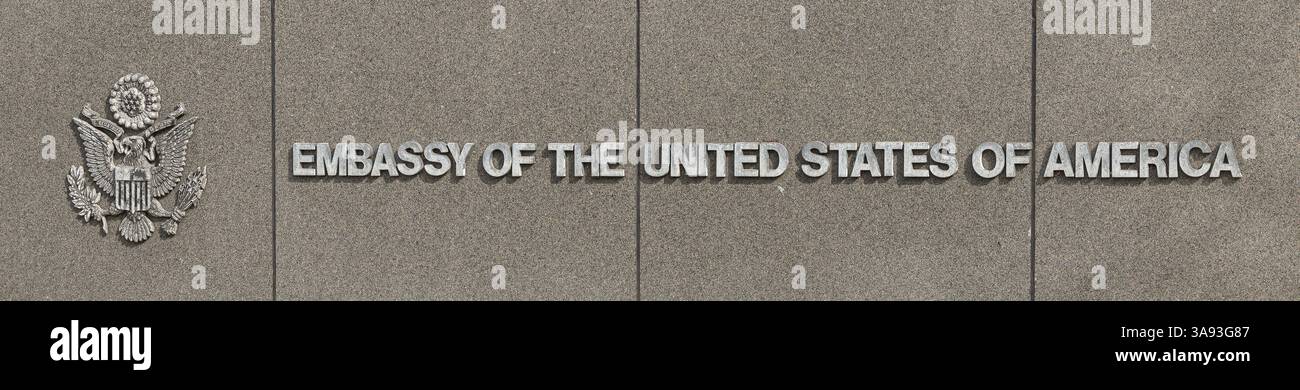 Sign and emblem at the American Embassy in Copenhagen, March 29, 2025 ...
