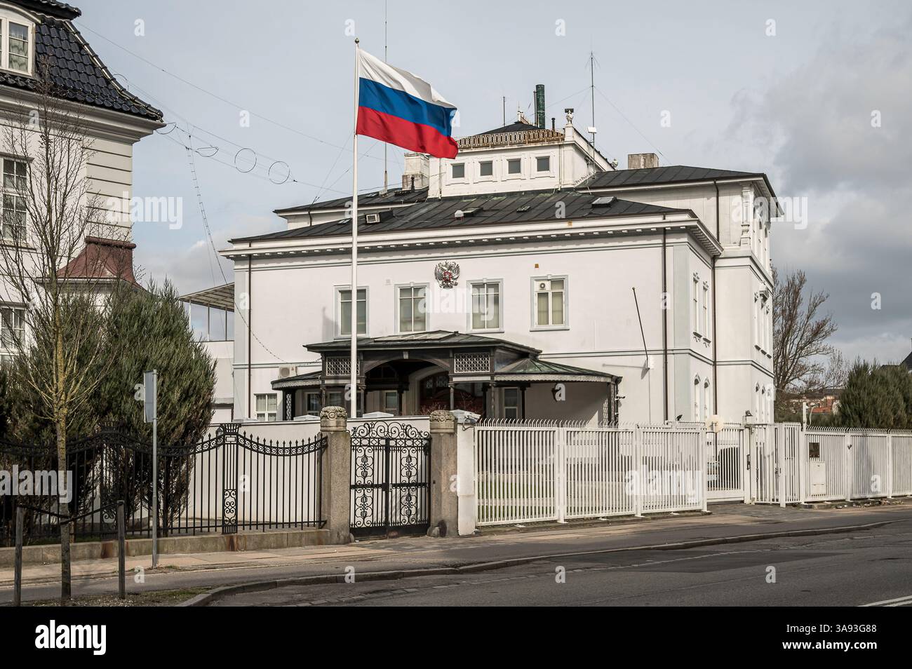 Russian Embassy in Copenhagen with the russian flag, March 29, 2025 ...