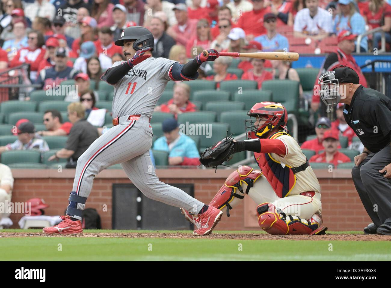 Minnesota Twins' Mickey Gasper (11) hits a single during the eighth ...