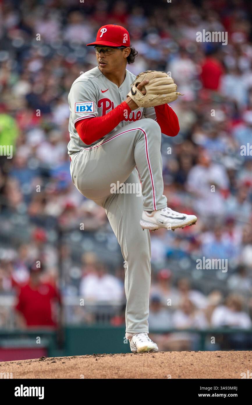 WASHINGTON, DC - MARCH 29: Philadelphia Phillies pitcher Jesús Luzardo (44) throws a pitch ...