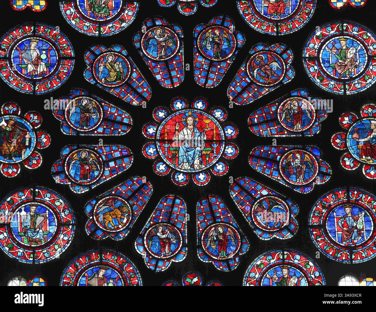 October 15, 2013 - Chartres, France - Christ in Glory holding a chalice ...