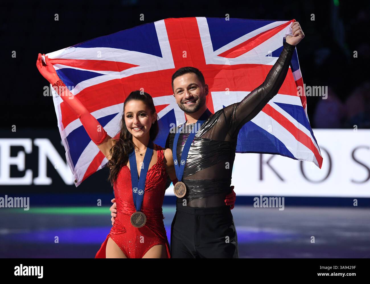 Boston, United States. 29th Mar, 2025. Ice Dance bronze medalists Lilah ...