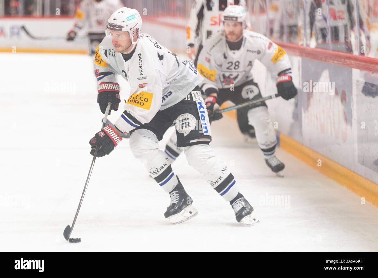 Lausanne, Switzerland. , . Jakob Lilja (offense) of HC Fribourg ...