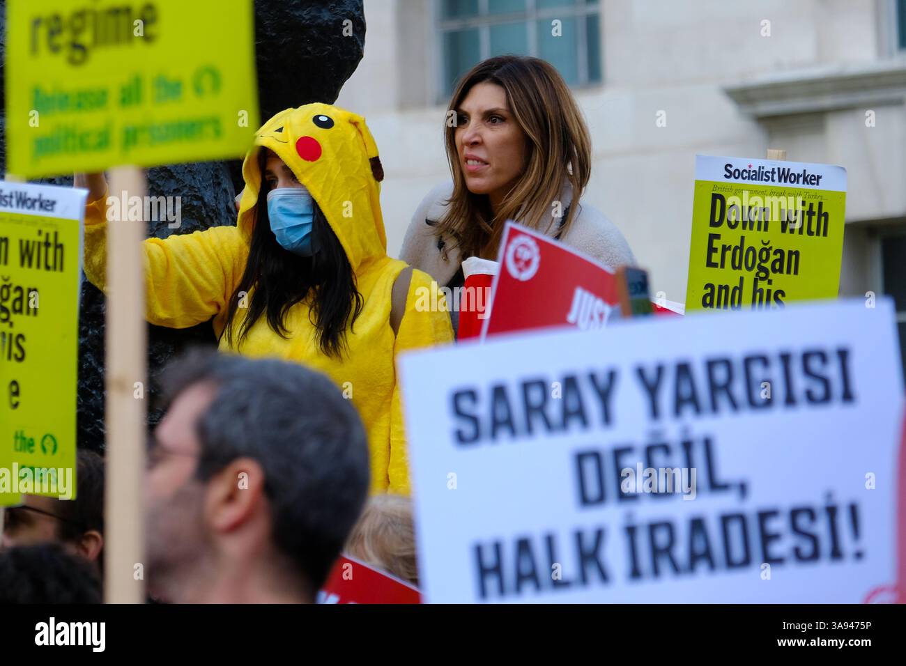 London, UK. 29th March, 2025. Many protesters arrived in Pikachu ...