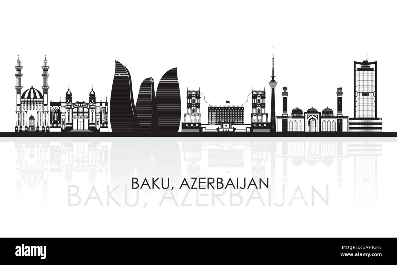 Silhouette Skyline panorama of town of Baku, Azerbaijan - vector ...