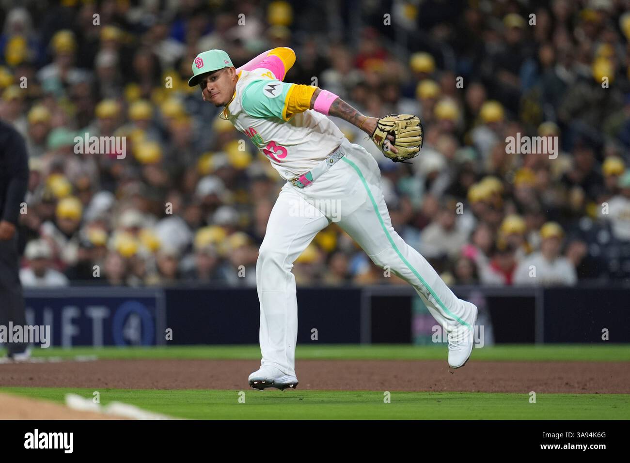 San Diego Padres third baseman Manny Machado throws to first for the ...