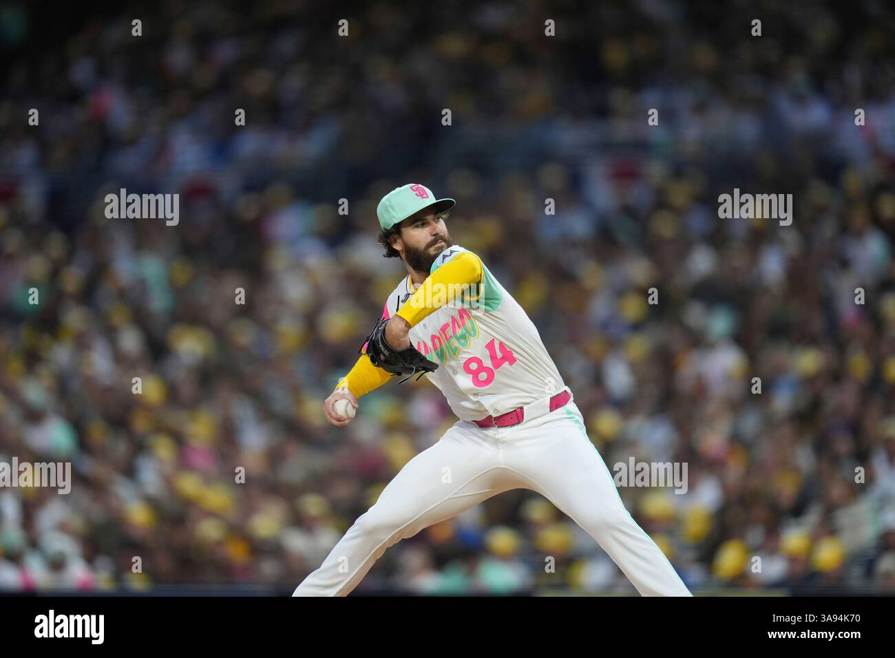 San Diego Padres starting pitcher Dylan Cease works against an Atlanta ...
