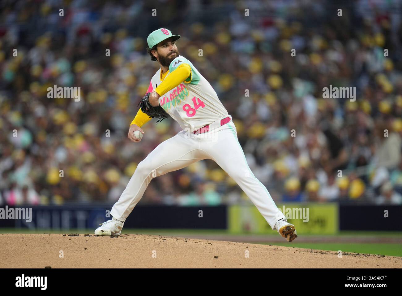 San Diego Padres starting pitcher Dylan Cease works against an Atlanta ...