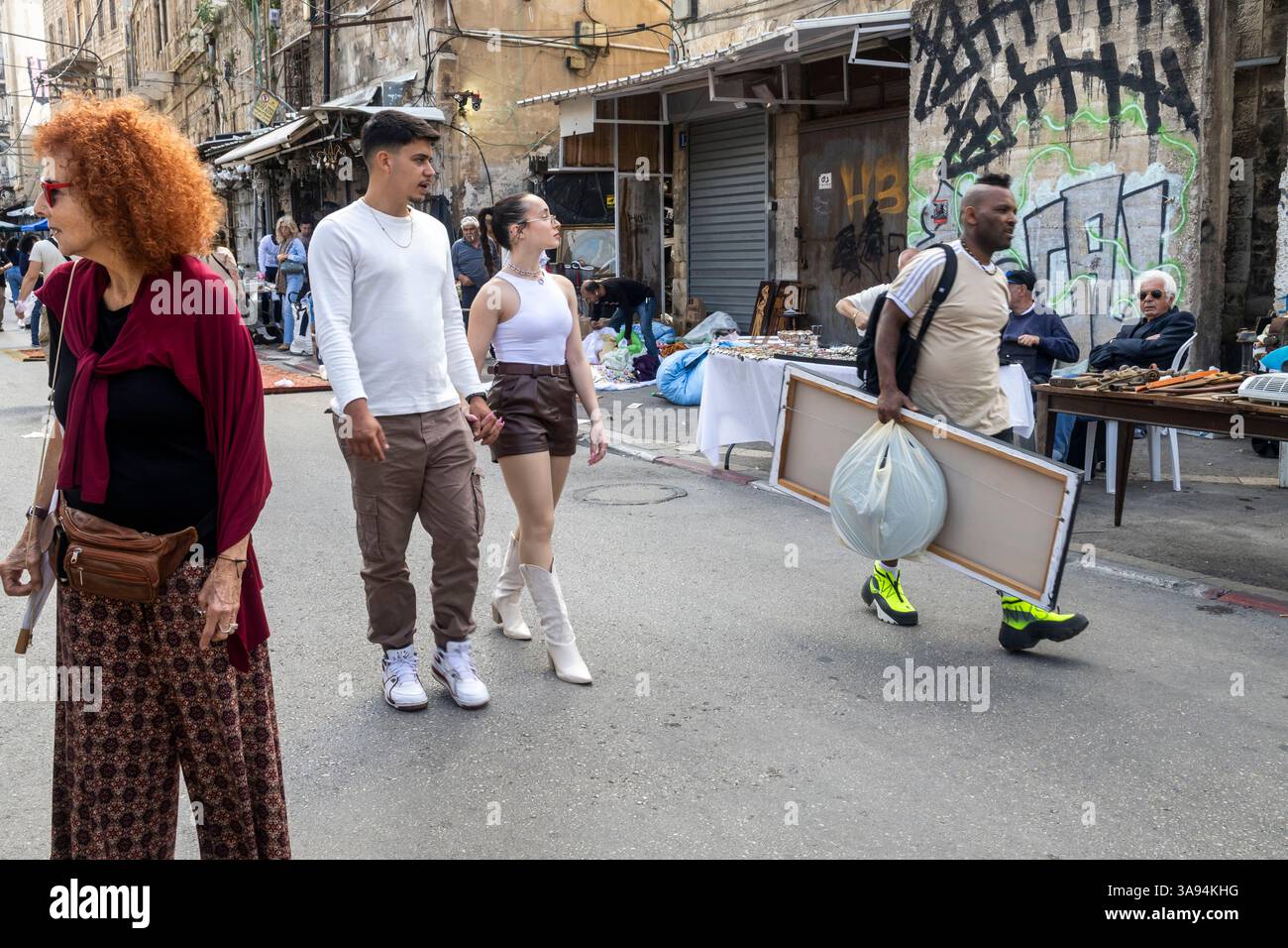 Haifa, Israel, 28 March 2025, People shopping at a street market Stock ...