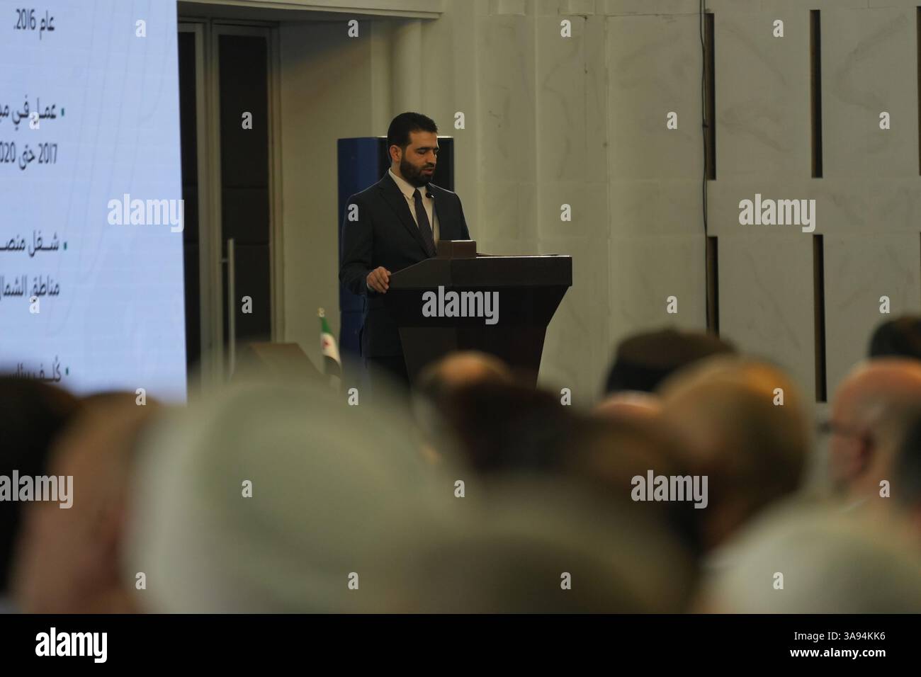 Damascus, Syria. 29th Mar, 2025. The newly appointed Syrian Minister of ...