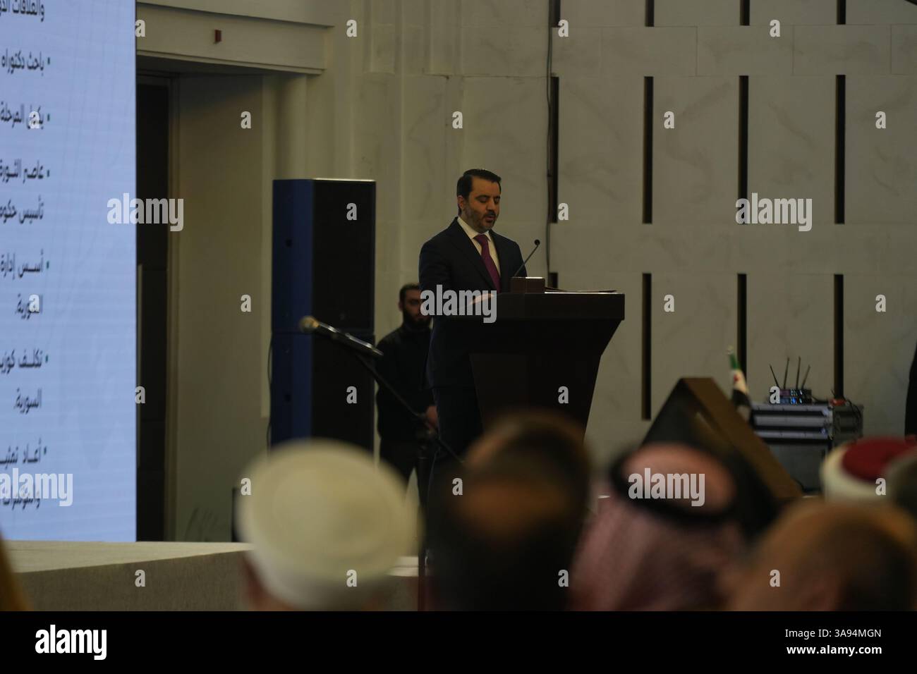 Damascus, Syria. 29th Mar, 2025. The newly appointed Syrian Minister of ...