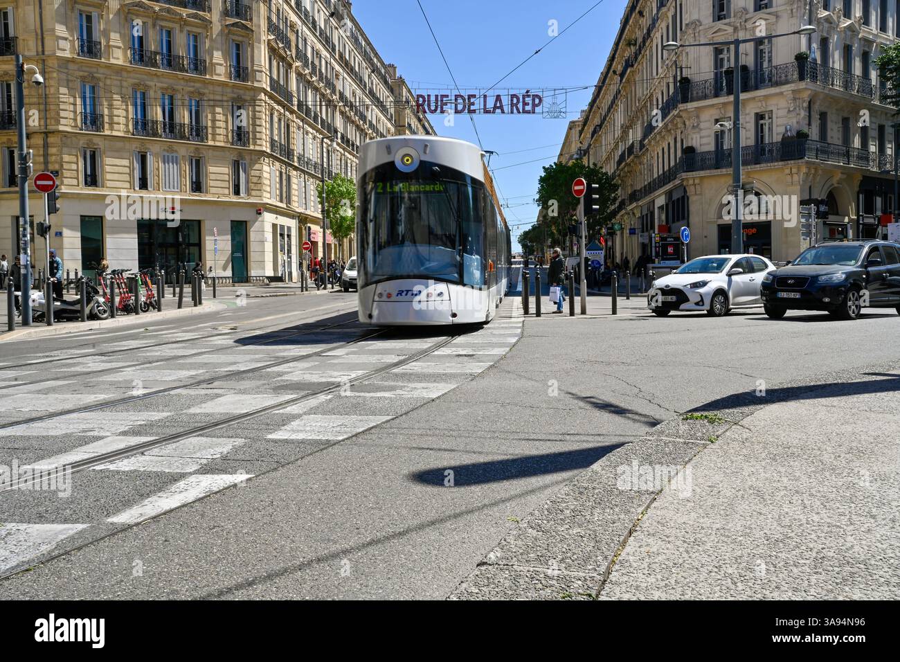 Marseille Provence France,, Trams and Cars on the Rue de la Republique Stock Photo - Alamy