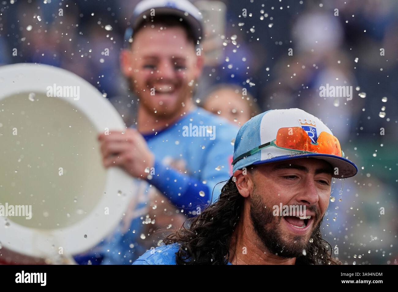 Kansas City Royals' Jonathan India reacts after being doused by ...
