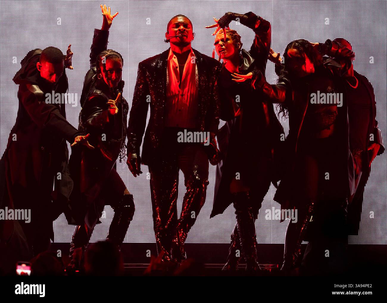Usher performs on stage at the O2 Arena in London, Saturday, March 29 ...