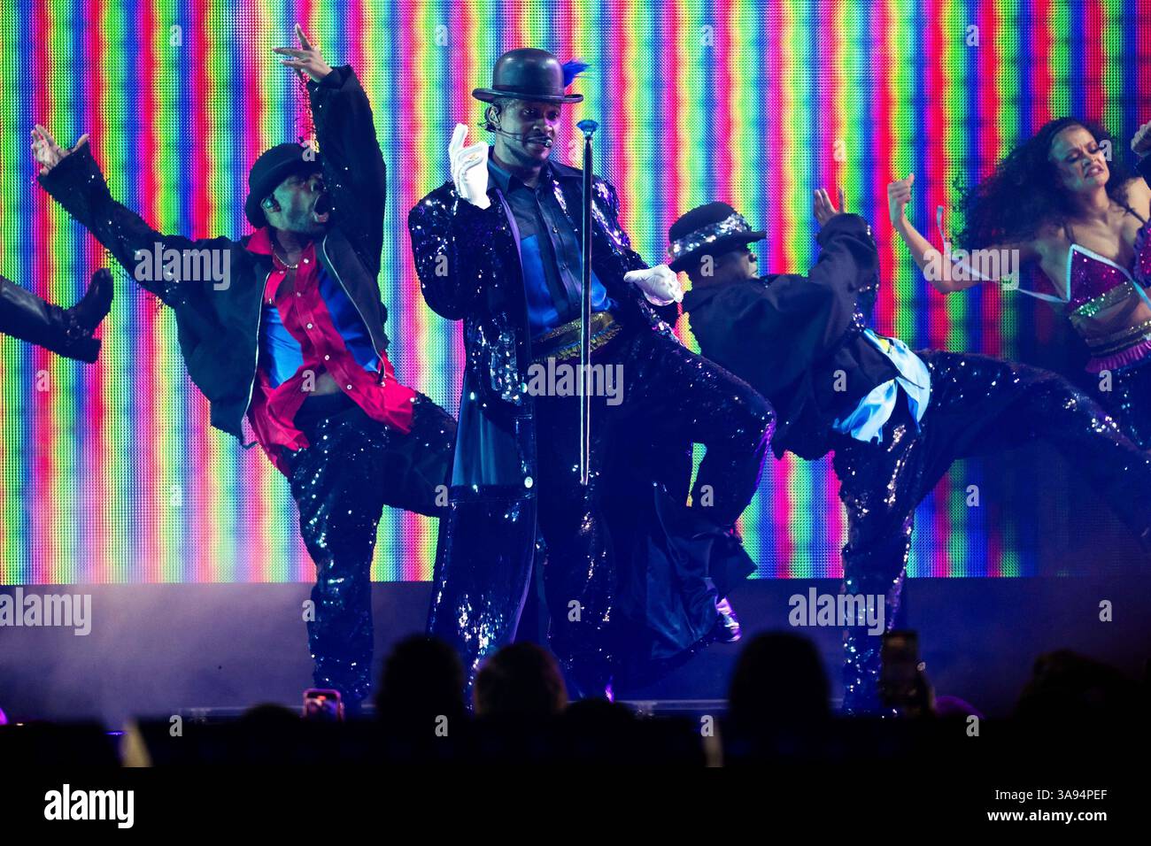 Usher performs on stage at the O2 Arena in London, Saturday, March 29 ...