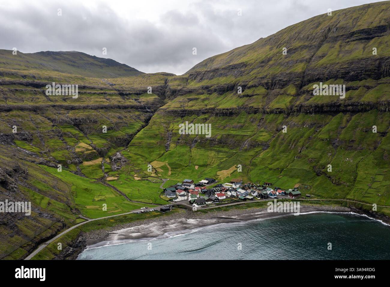 Aerial View of a Charming Village in Faroe Islands at Summers End Stock ...