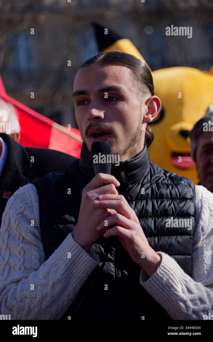Paris, France. 29th Mar, 2025. The SOS Racisme representative attend ...