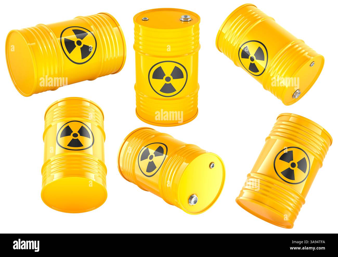 Barrel with radioactive waste, different views and angles. 3D rendering ...