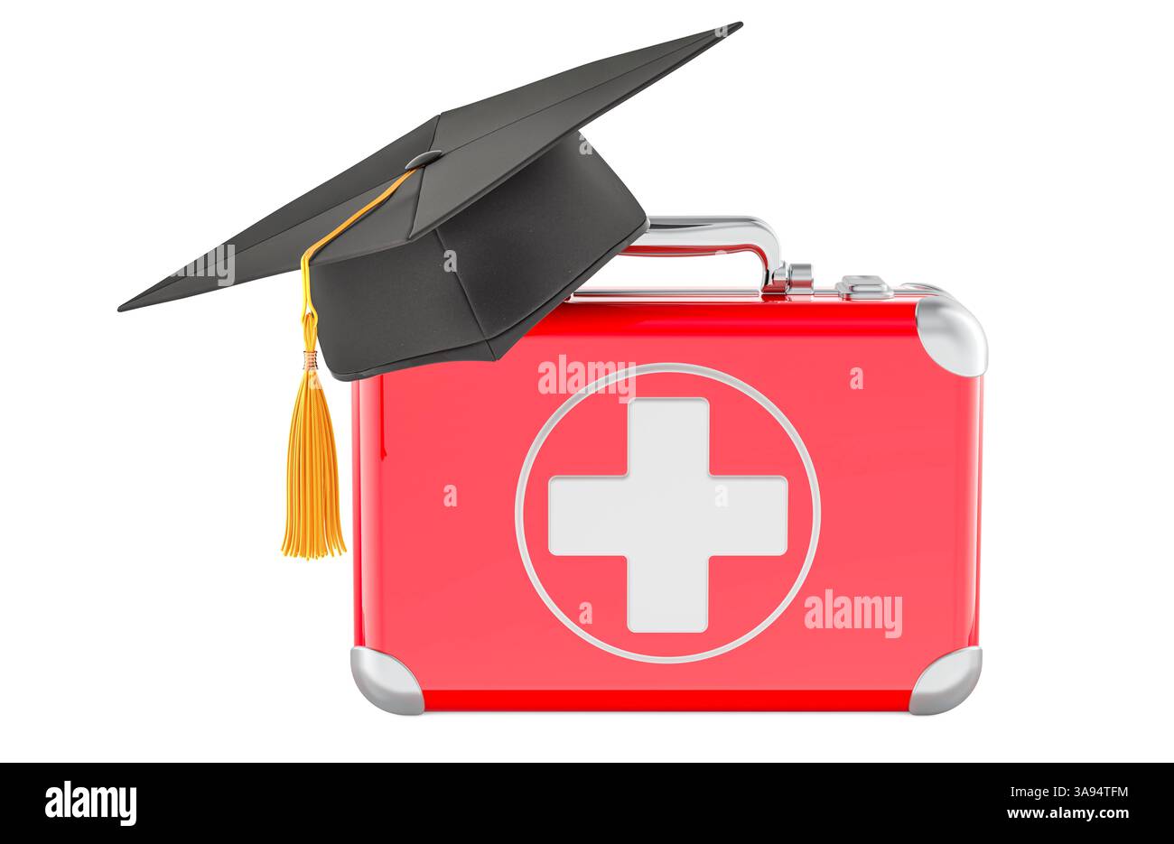 First Aid Kit with graduate cap. 3D rendering isolated on white ...