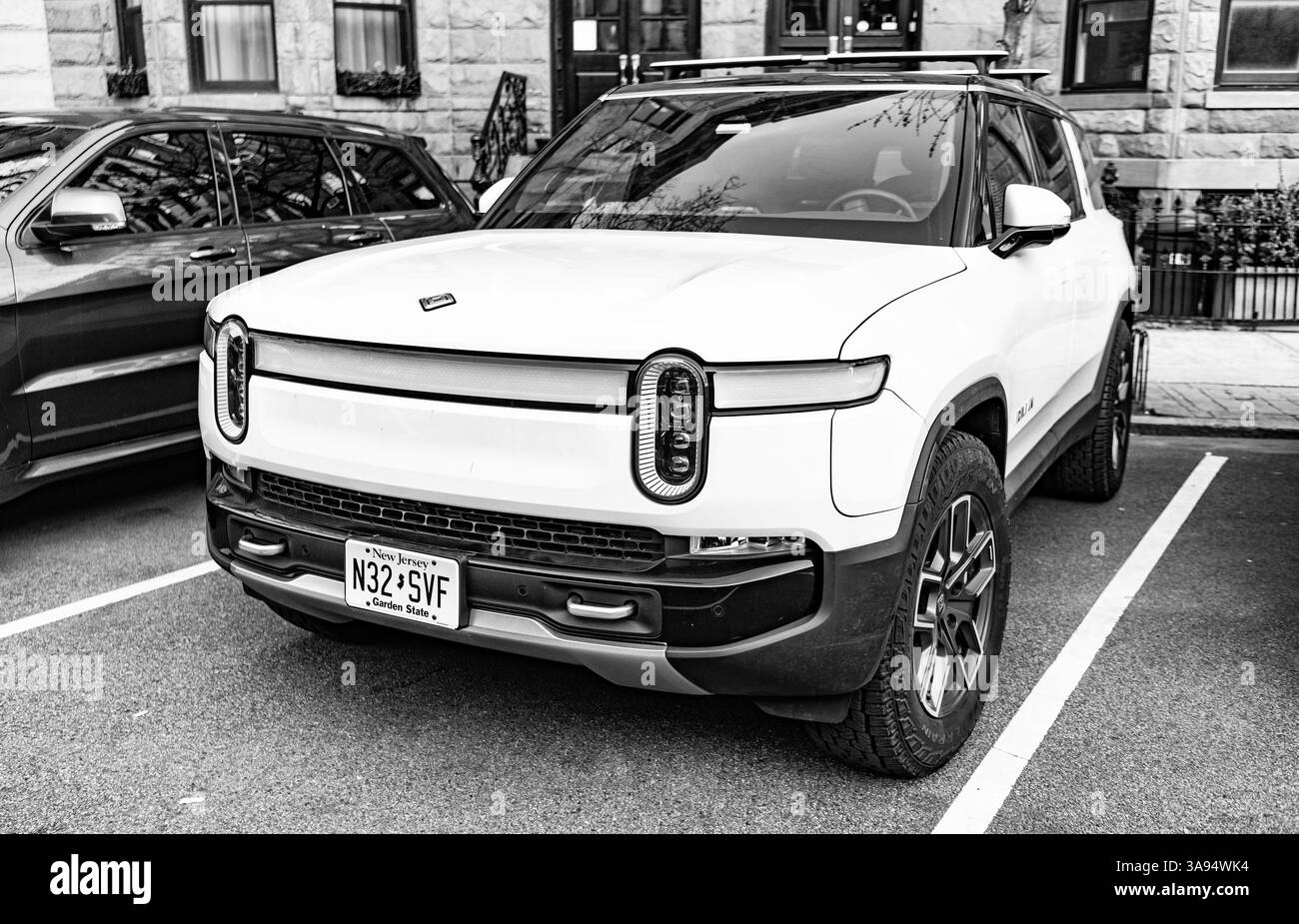 New York City, USA - March 15, 2024: 2023 Rivian R1S modern white car ...