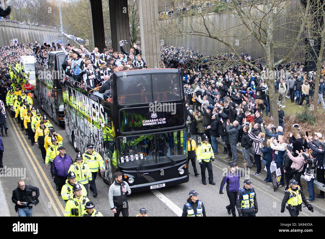 Newcastle, UK. 29th Mar 2025. Open top bus parade as part of Newcastle ...