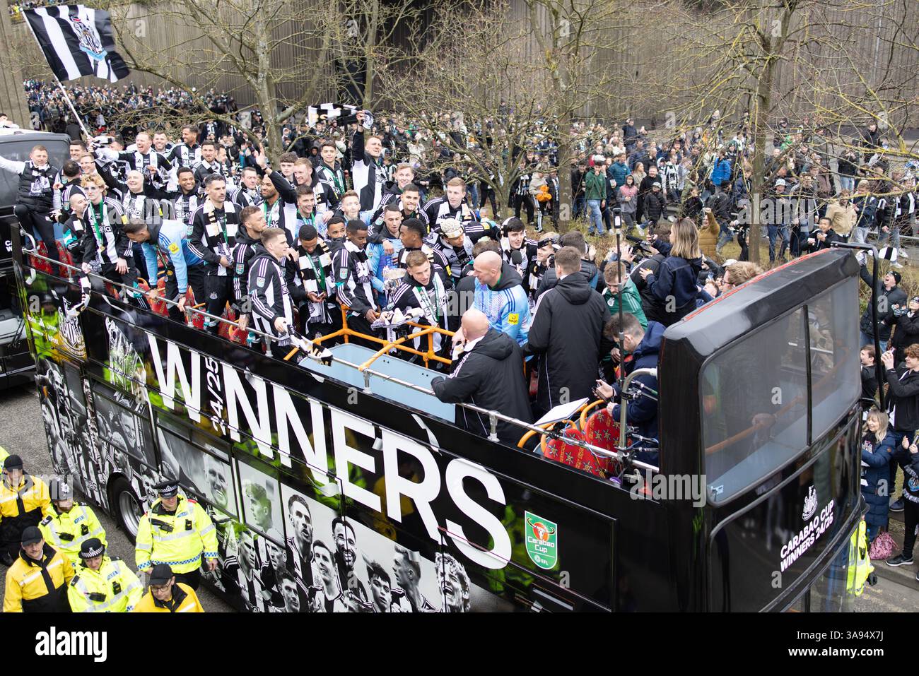 Newcastle, UK. 29th Mar 2025. Open top bus parade as part of Newcastle ...