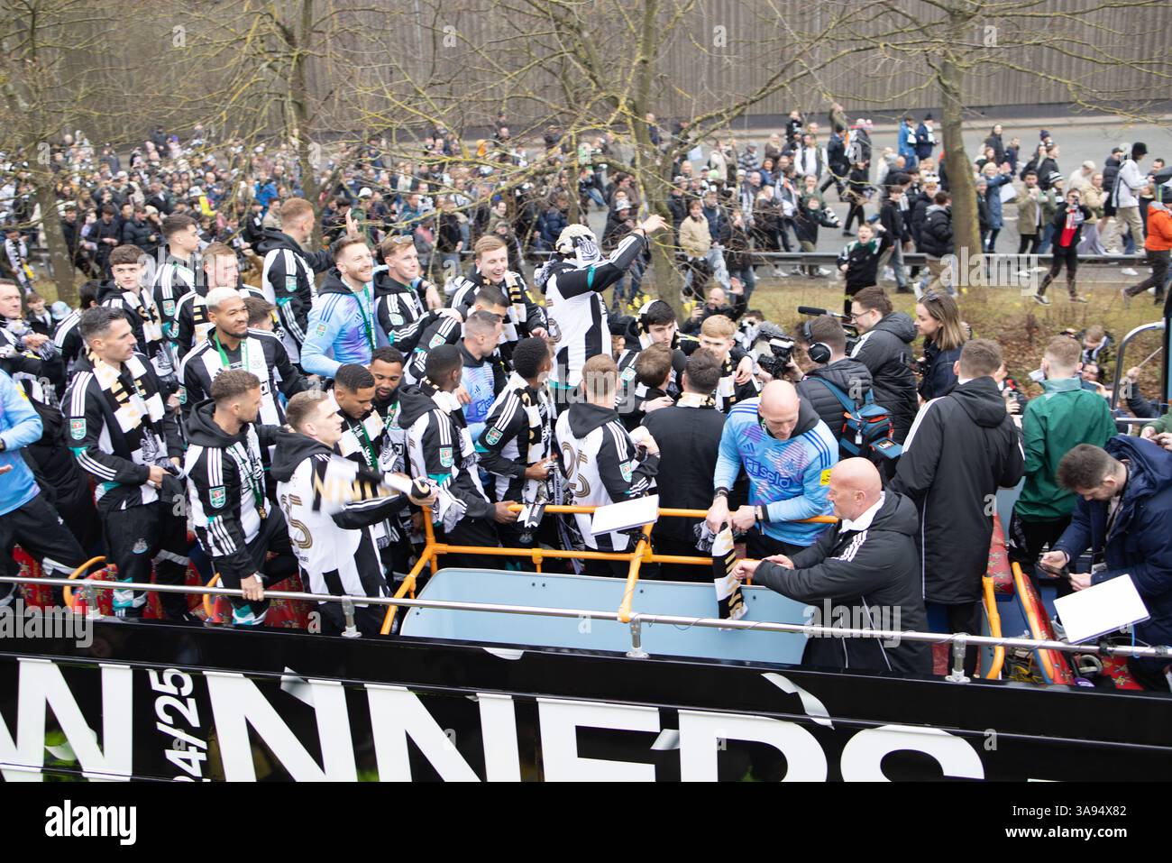 Newcastle, UK. 29th Mar 2025. Open top bus parade as part of Newcastle ...
