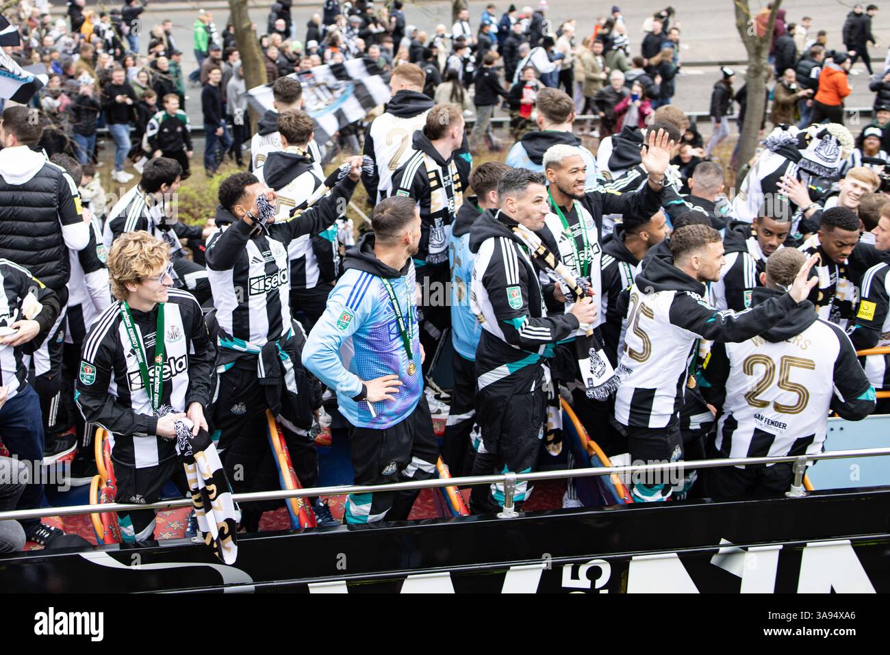 Newcastle, UK. 29th Mar 2025. Open top bus parade as part of Newcastle ...