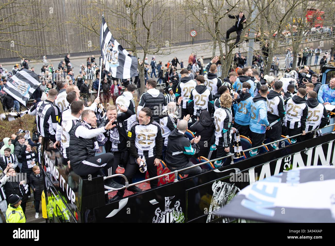 Newcastle, UK. 29th Mar 2025. Open top bus parade as part of Newcastle ...