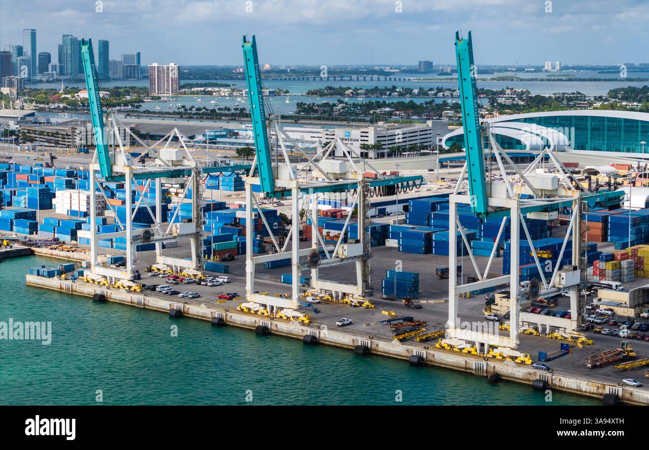 Miami, Florida - February 12, 2025: Freight container, maritime. Aerial ...