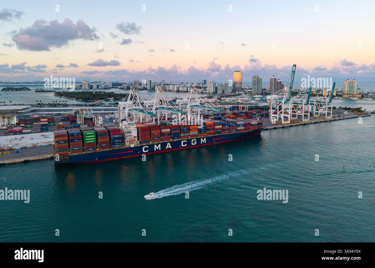 Miami, Florida - February 11, 2025: Freight container. Aerial Miami ...